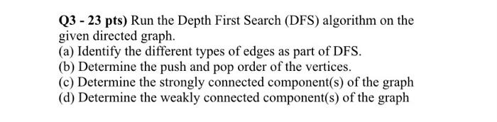 Solved Q3 - 23 pts) Run the Depth First Search (DFS) | Chegg.com
