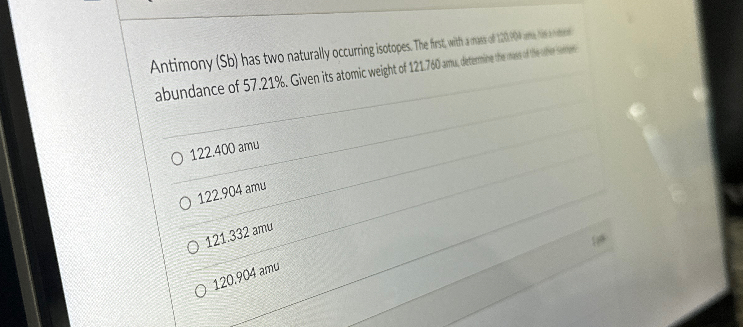 Solved Antimony (Sb) ﻿has two naturally occuring isotopes. | Chegg.com