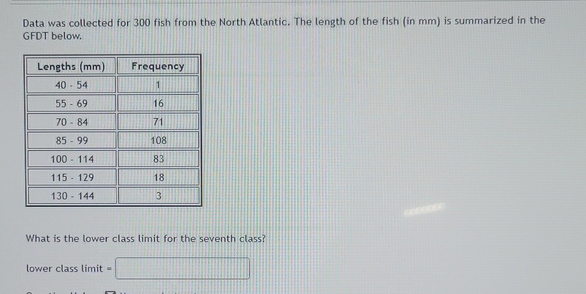 Solved Data was collected for 300 fish from the North | Chegg.com