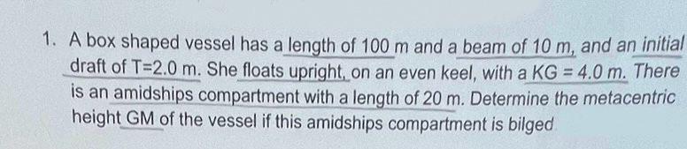 Solved A box shaped vessel has a length of 100m ﻿and a beam | Chegg.com