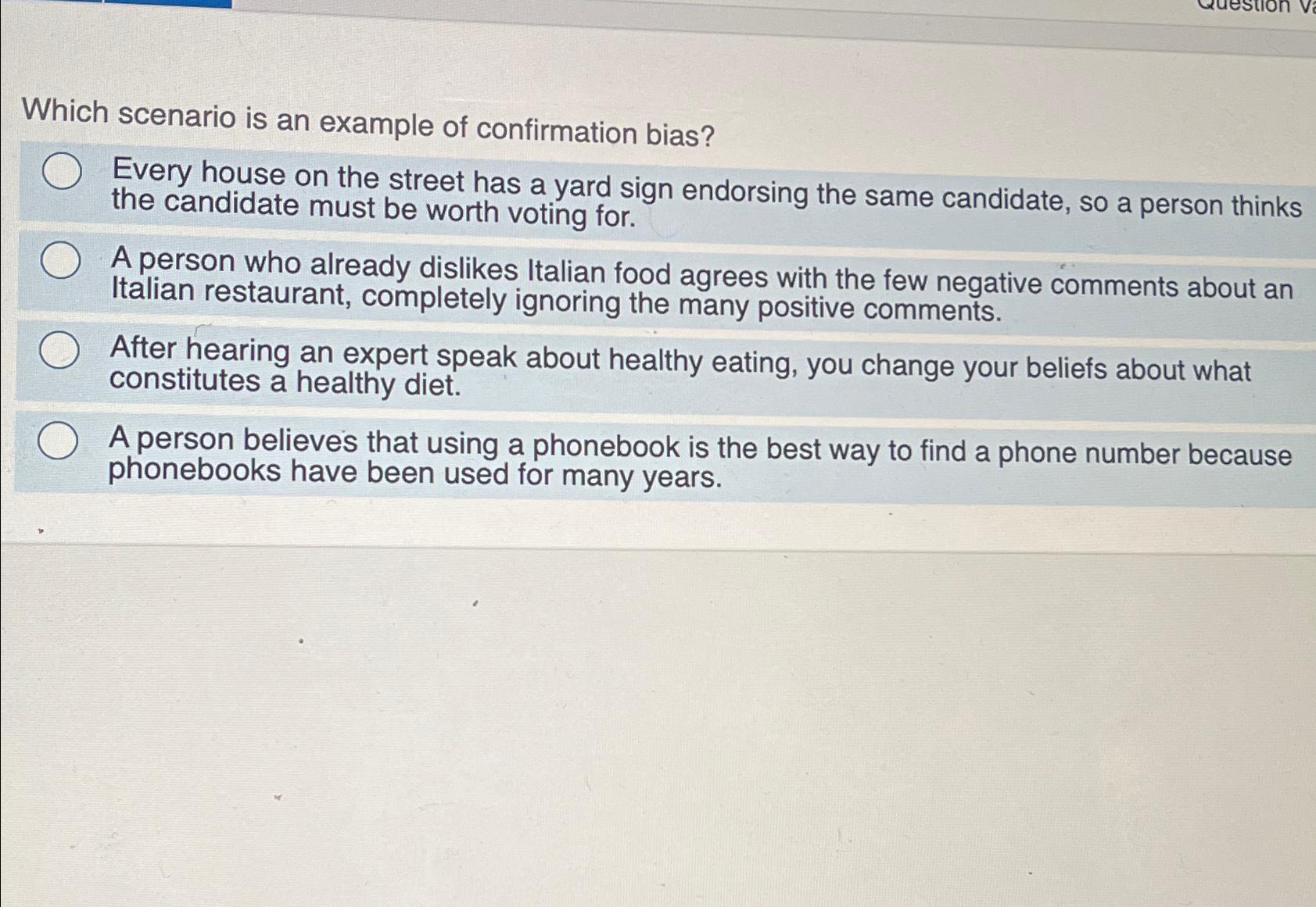 Solved Which scenario is an example of confirmation | Chegg.com