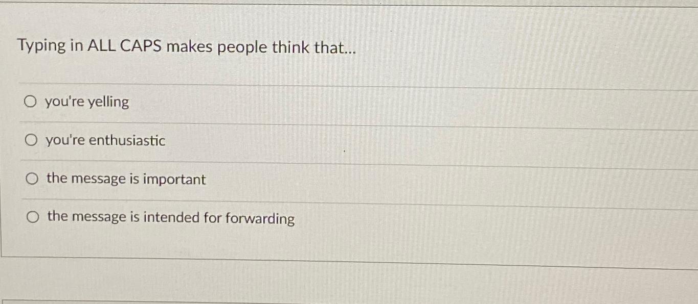 Solved Typing in ALL CAPS makes people think that...you're | Chegg.com