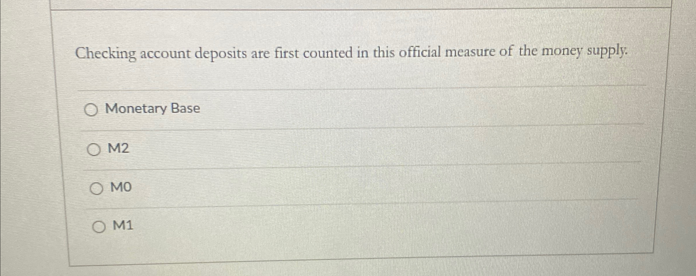 Solved Checking account deposits are first counted in this | Chegg.com