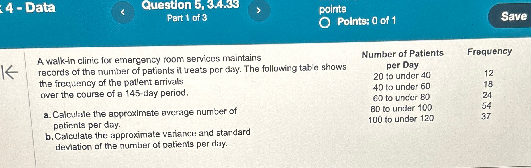 Solved 4 - ﻿DataQuestion 5, 3.4 .33Part 1 ﻿of | Chegg.com