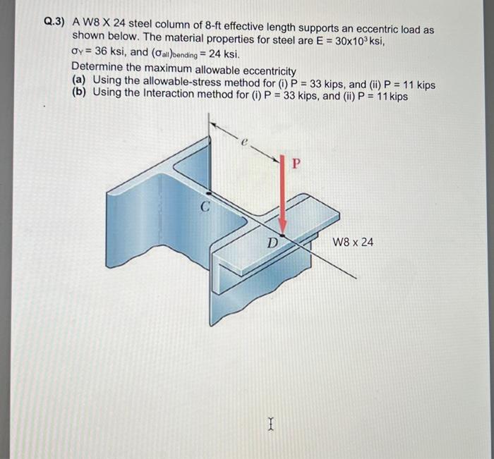 Solved Q.3) A W8 X 24 steel column of 8-ft effective length | Chegg.com