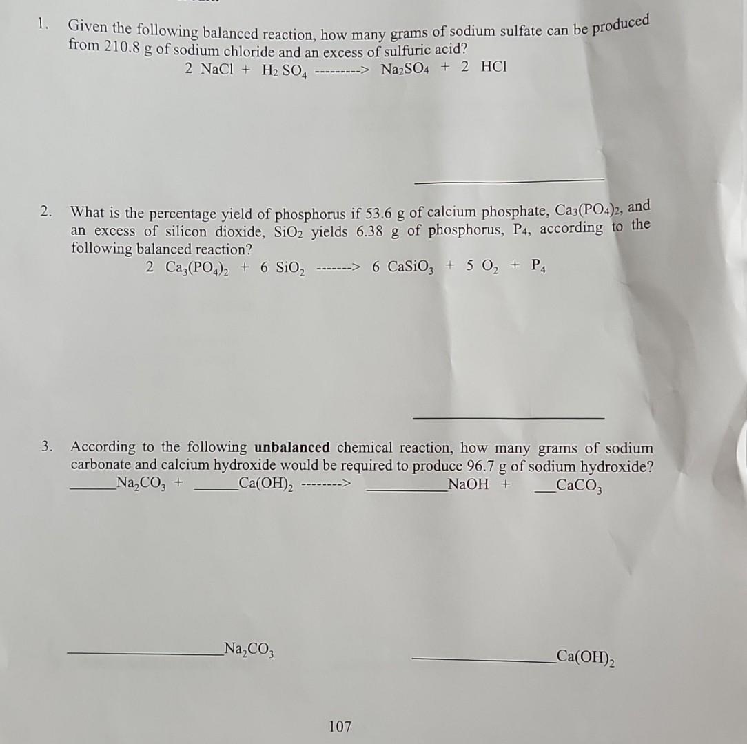 Solved 1. Given the following balanced reaction, how many | Chegg.com