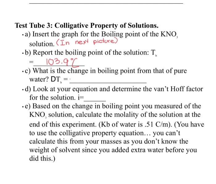 Solved Test Tube 3: Colligative Property of Solutions. .a) | Chegg.com