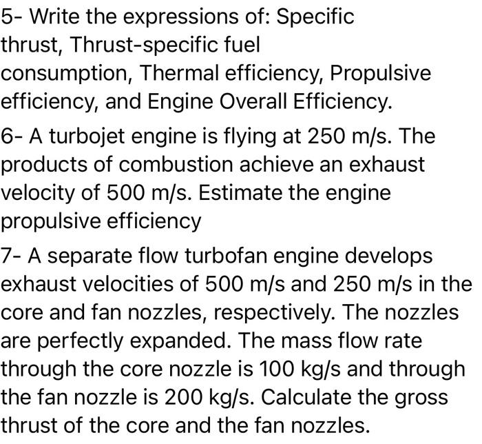 Solved 5- Write the expressions of: Specific thrust, | Chegg.com