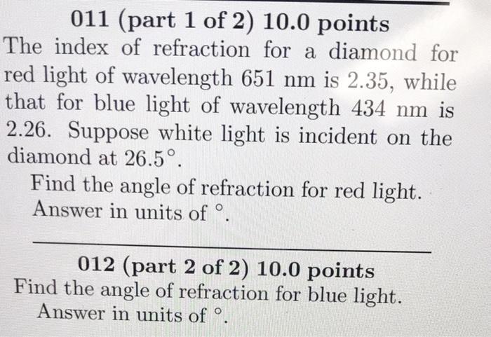Solved 011 (part 1 of 2 ) 10.0 points The index of | Chegg.com