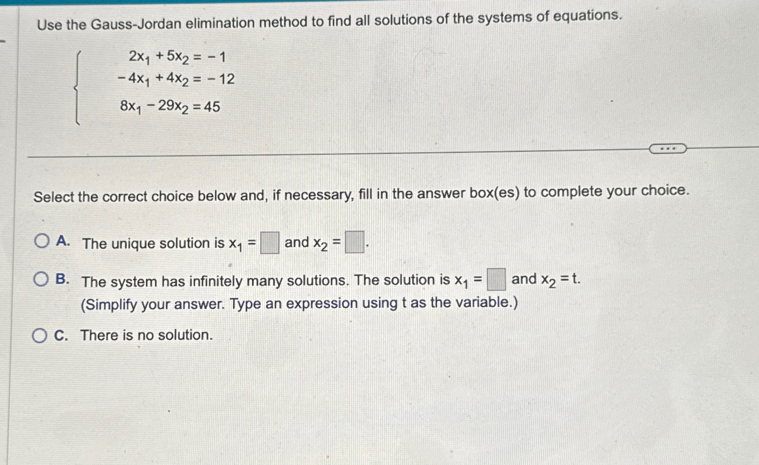 Use the Gauss-Jordan elimination method to find all | Chegg.com