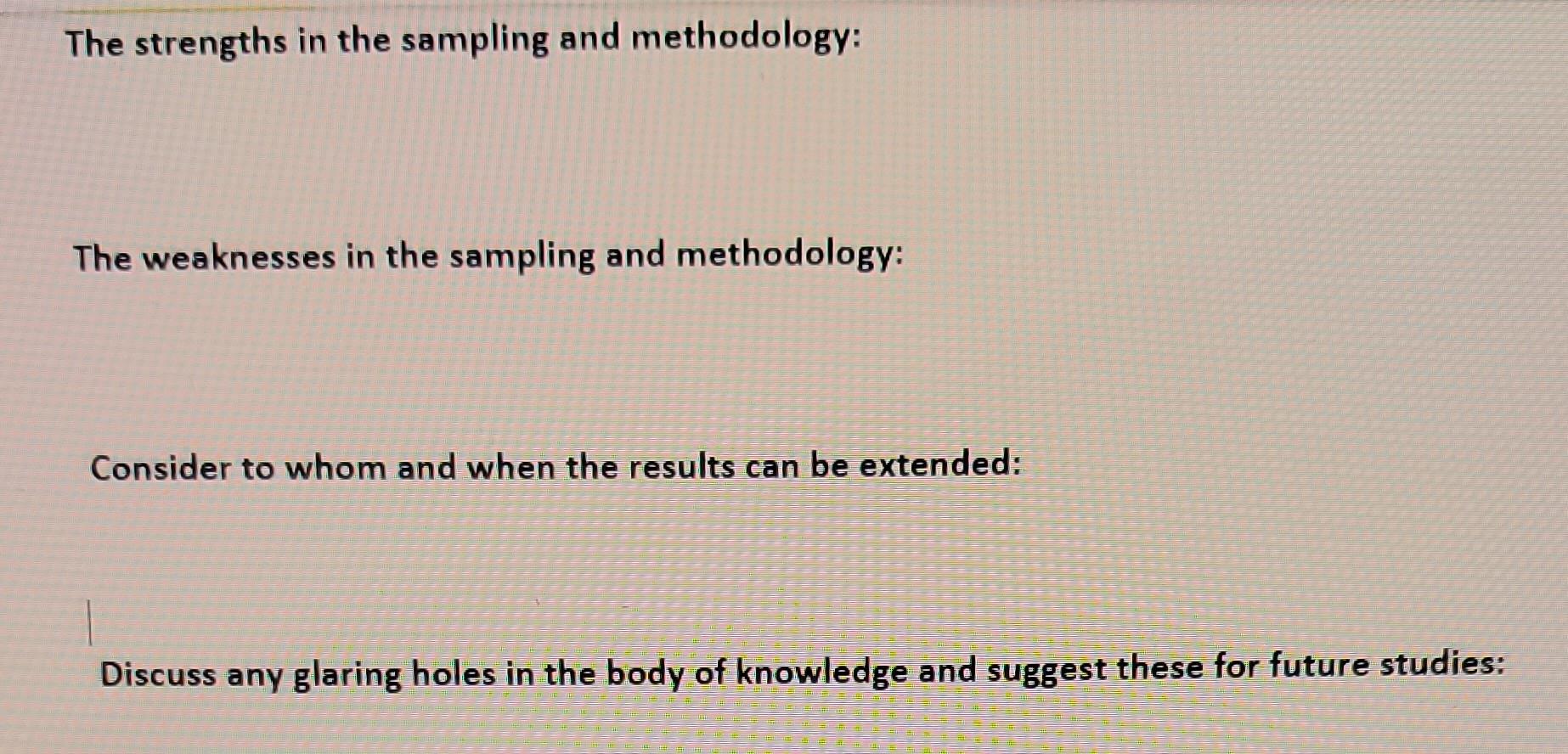 Solved The strengths in the sampling and methodology: The | Chegg.com