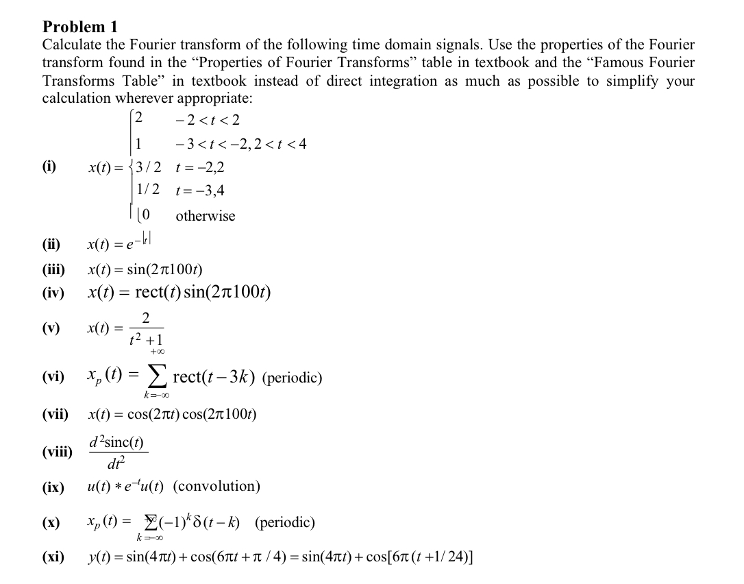 Solved Problem 1Calculate the Fourier transform of the | Chegg.com