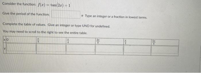 Solved Consider the function: f(x)=tan(2x)+1 Give the period | Chegg.com