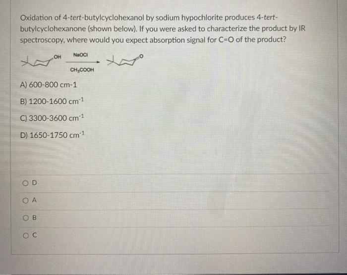 Solved Oxidation of 4-tert-butylcyclohexanol by sodium | Chegg.com