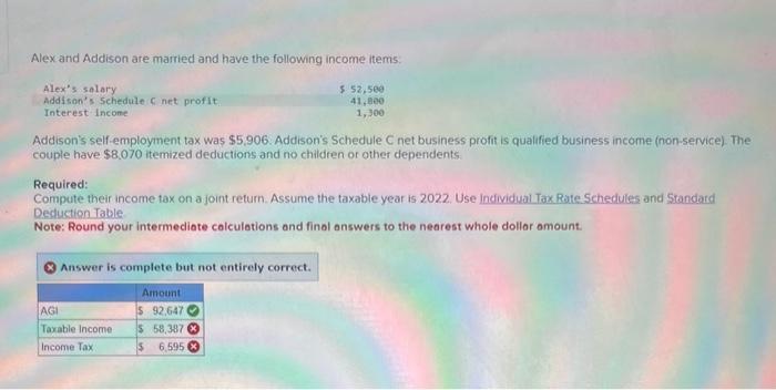 Solved Alex and Addison are married and have the following | Chegg.com