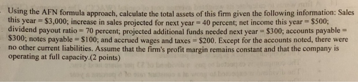 Solved Using the AFN formula approach, calculate the total | Chegg.com