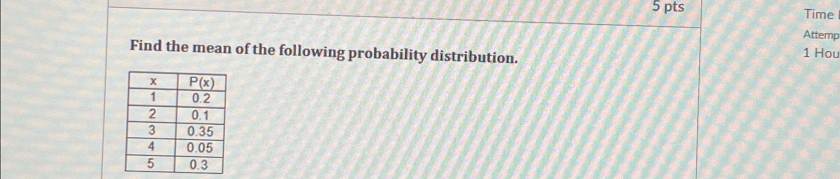 Solved Find the mean of the following probability | Chegg.com