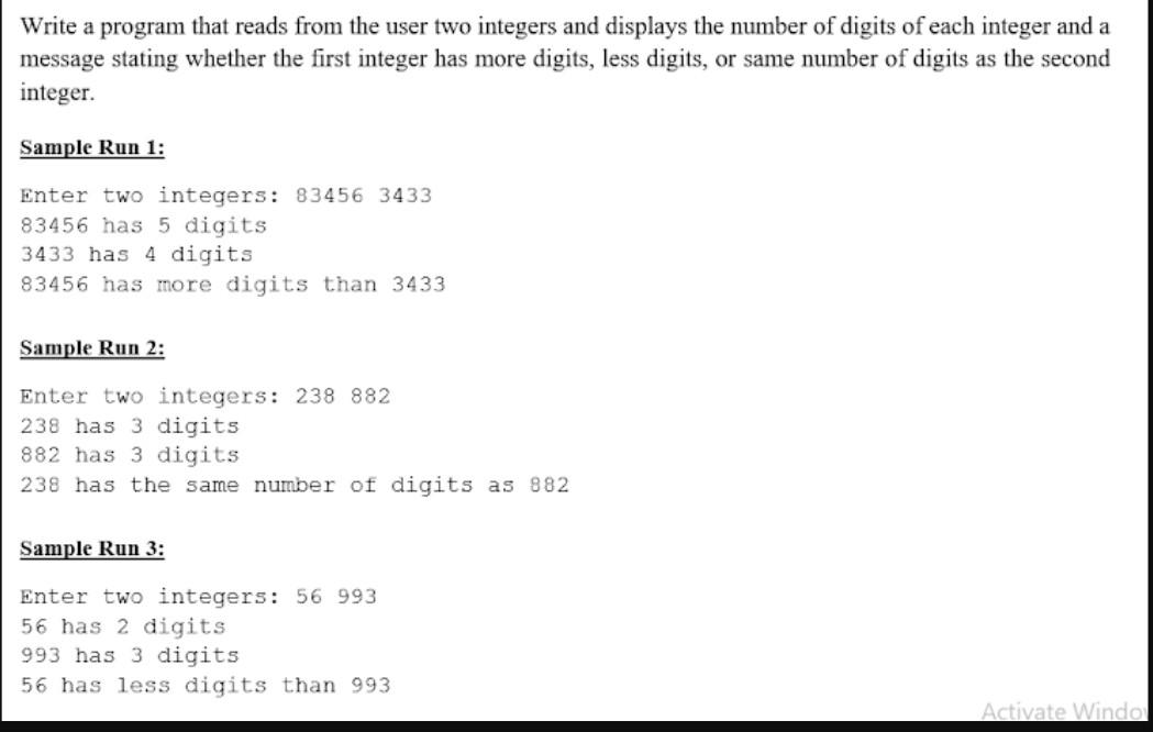 Solved Write a program that reads from the user two integers | Chegg.com