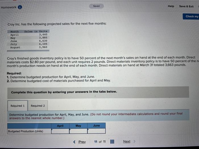 Solved Saved Homework Help Save & Exit Check my Croy Inc. | Chegg.com
