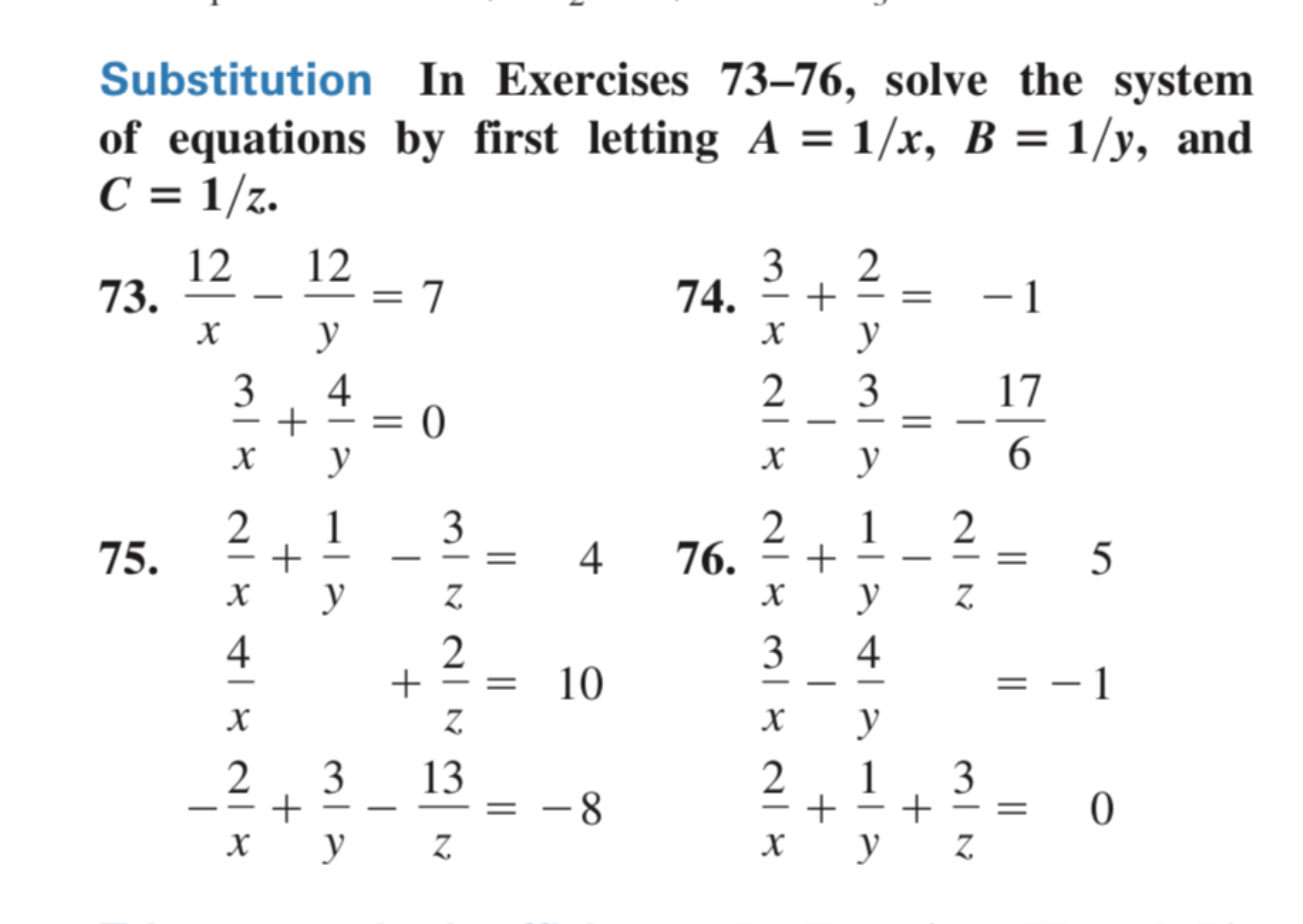 Substitution In Exercises 73-76, ﻿solve the systemof | Chegg.com
