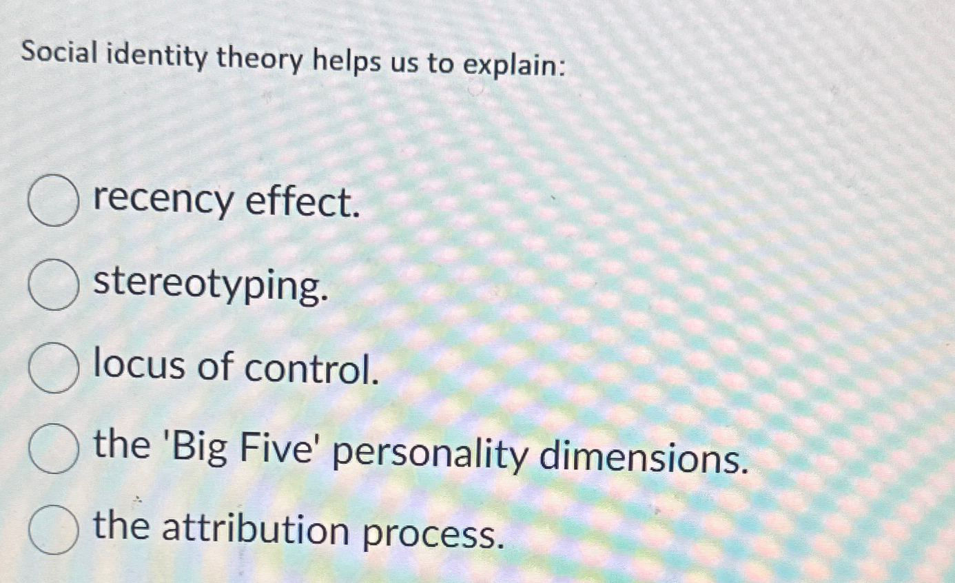 Solved Social identity theory helps us to explain:recency | Chegg.com