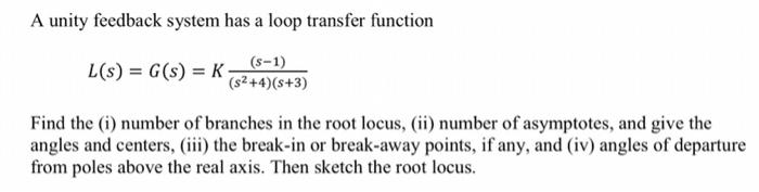 Solved A unity feedback system has a loop transfer function | Chegg.com
