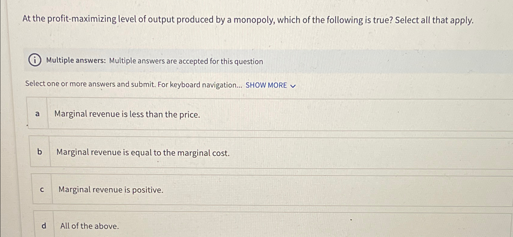 Solved At the profit-maximizing level of output produced by | Chegg.com