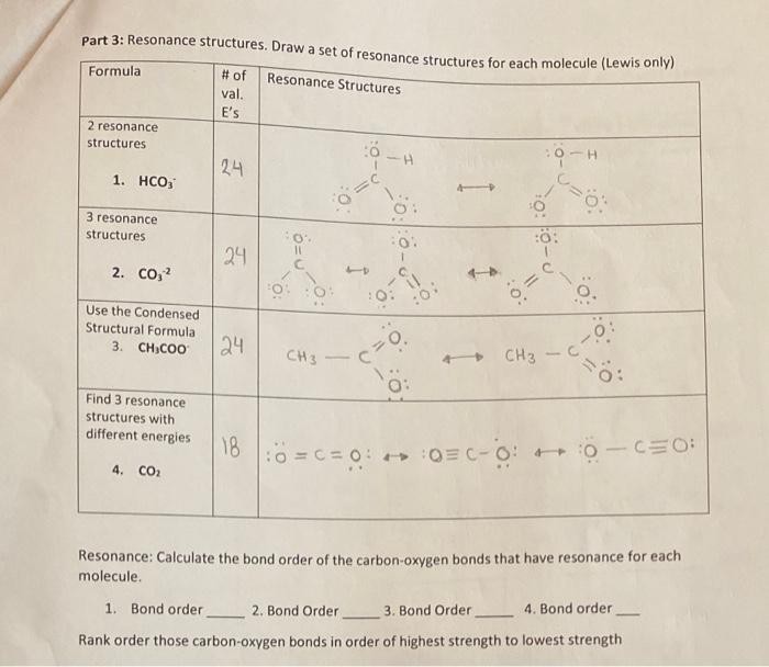 Solved Resonance Calculate the bond order of the | Chegg.com