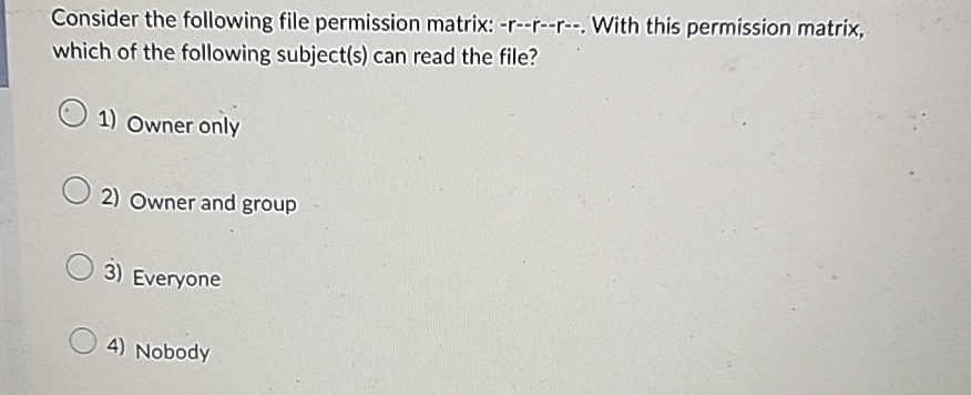 Solved Consider the following file permission matrix: | Chegg.com