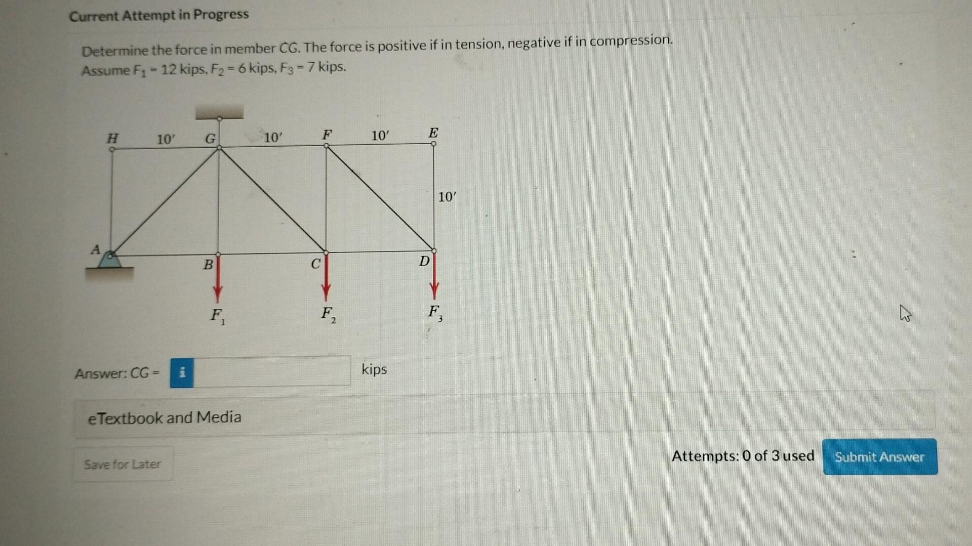Solved Determine the force in member CG. The force is | Chegg.com