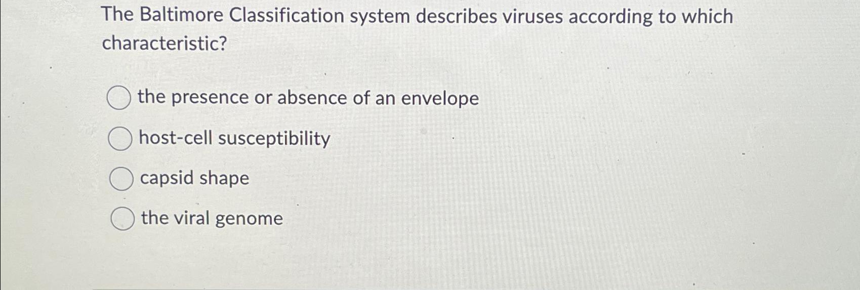 Solved The Baltimore Classification system describes viruses | Chegg.com