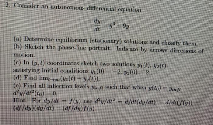 Solved 2. Consider an autonomous differential equation (a) | Chegg.com