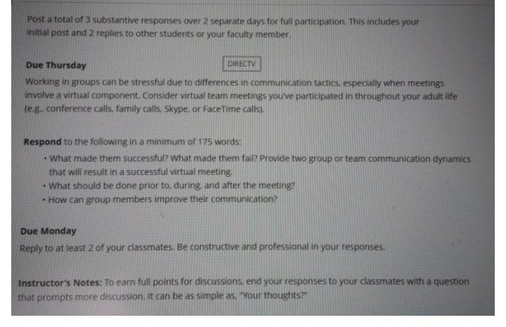 Post a total of 3 substantive responses over 2 | Chegg.com