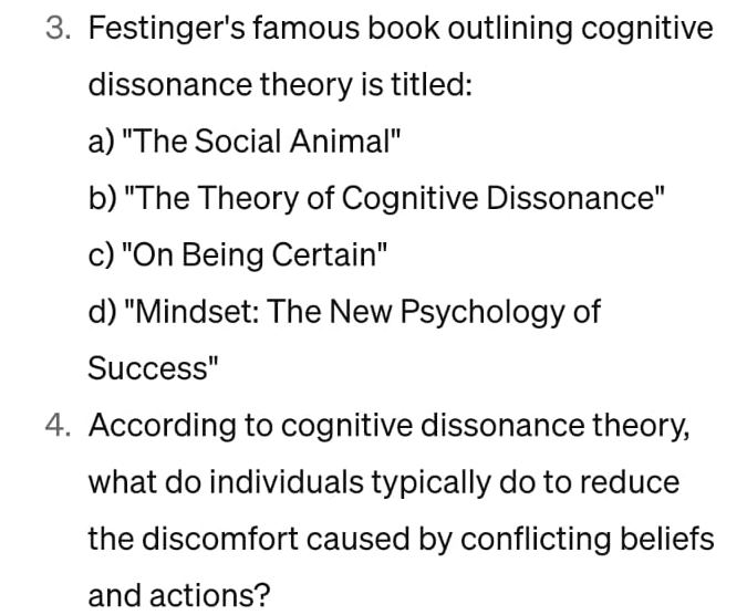 Solved Festinger's famous book outlining cognitive | Chegg.com