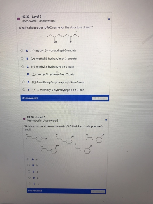Solved H2.31 - Level 3 Homework. Unanswered Match each of | Chegg.com