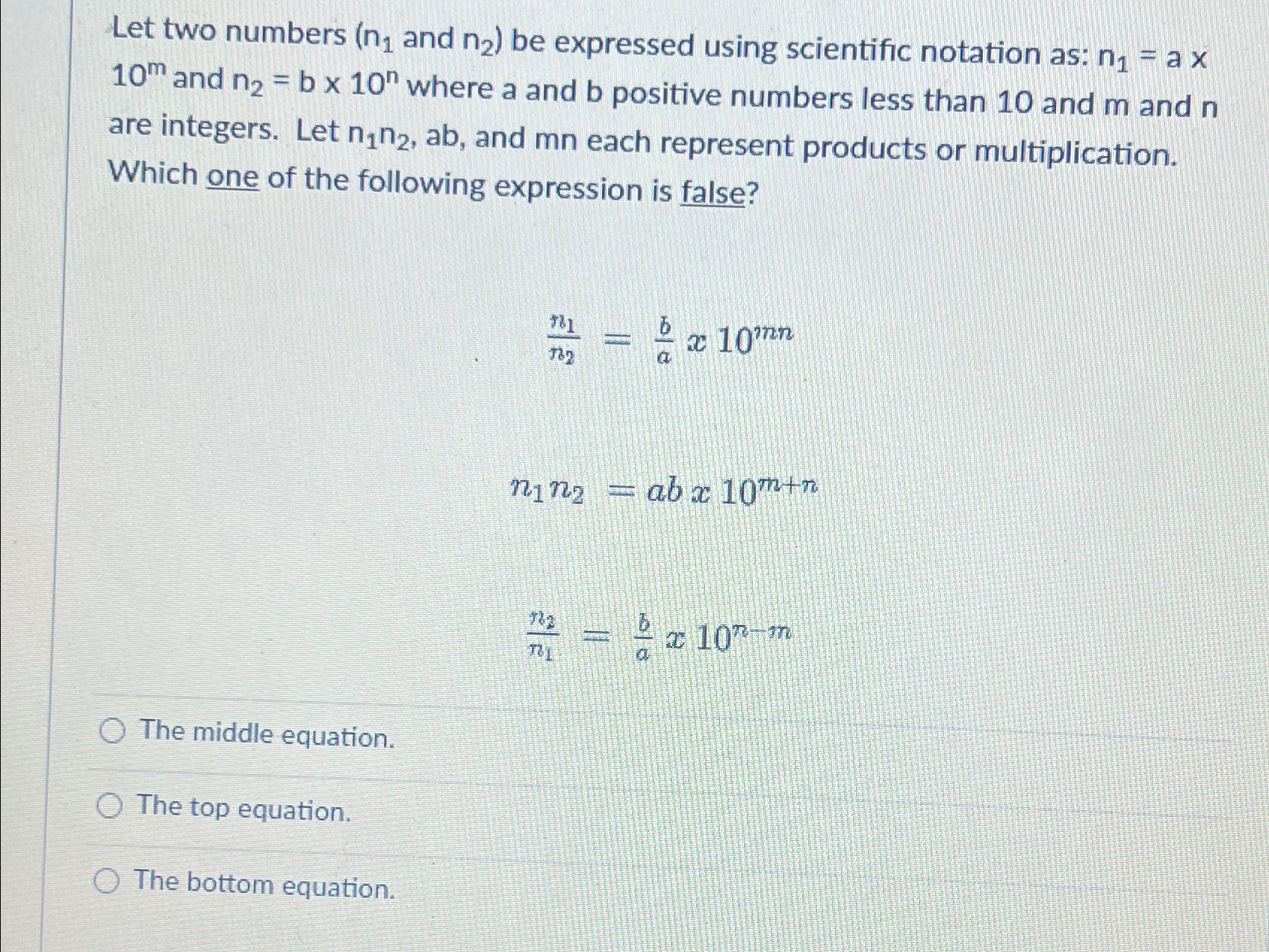 Solved Let two numbers ( n1 ﻿and n2 ) ﻿be expressed using | Chegg.com