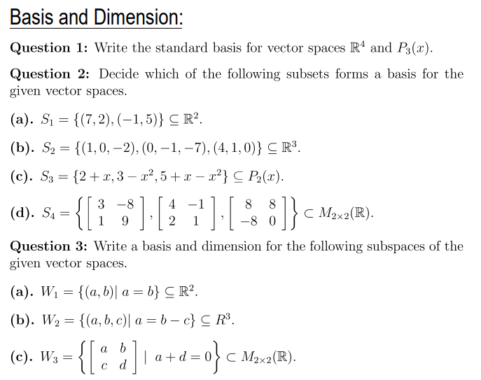 Solved Basis and Dimension:Question 1: Write the standard | Chegg.com Solved Basis and Dimension:Question 1: Write the standard | Chegg.com