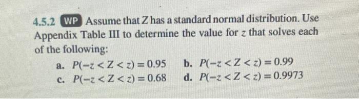 Solved 4.5.2 WP Assume that Z has a standard normal | Chegg.com