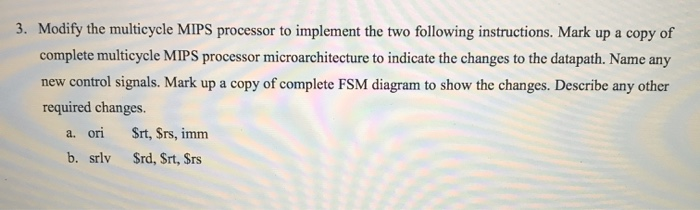 3. Modify the multicycle MIPS processor to implement | Chegg.com 3. Modify the multicycle MIPS processor to implement | Chegg.com