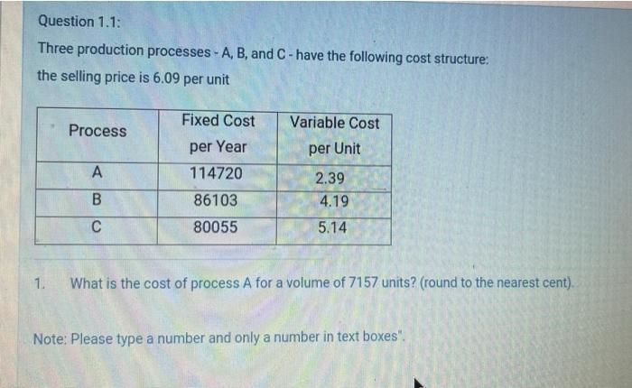 Solved Three production processes - A, B, and C - have the | Chegg.com