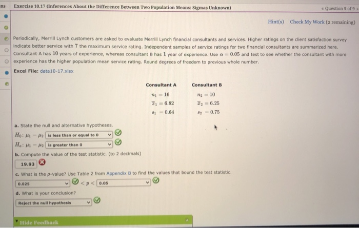 Solved ns Exercise 10.17 (Inferences About the Difference | Chegg.com