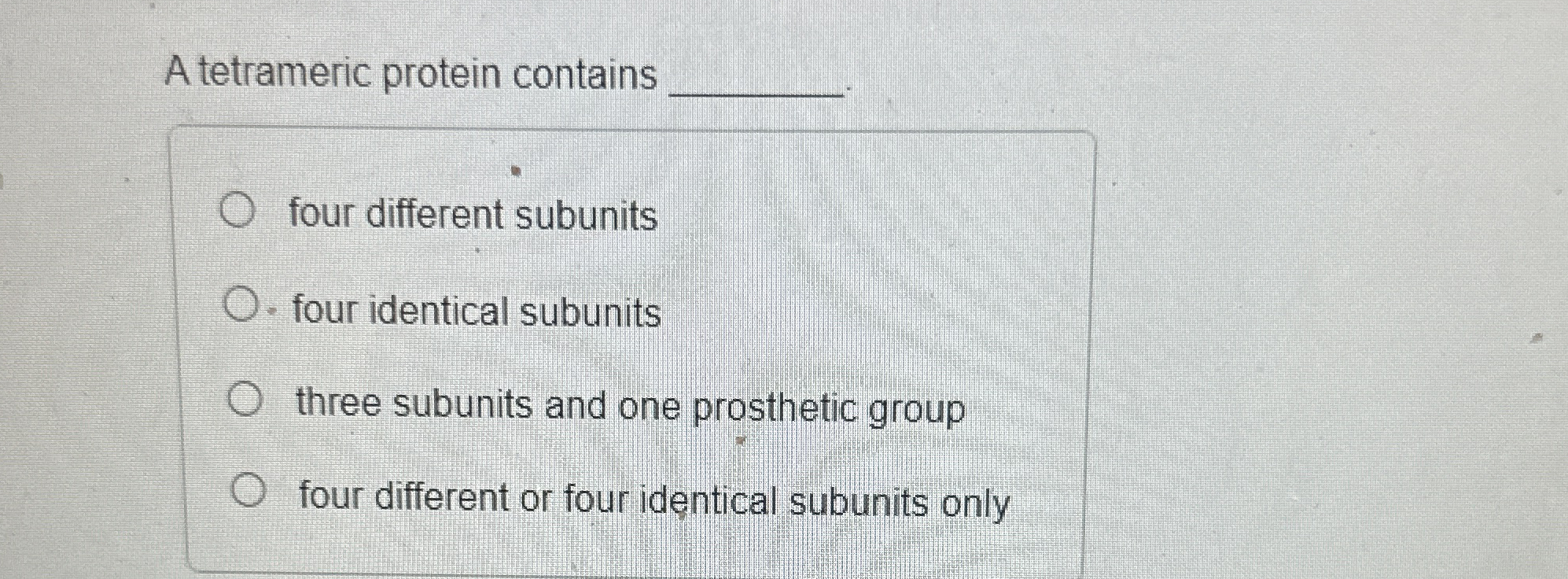 Solved A tetrameric protein contains q,four different | Chegg.com