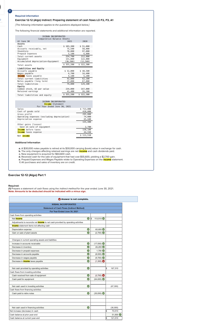 Required informationExercise 12-12 (Algo) ﻿Indirect: | Chegg.com