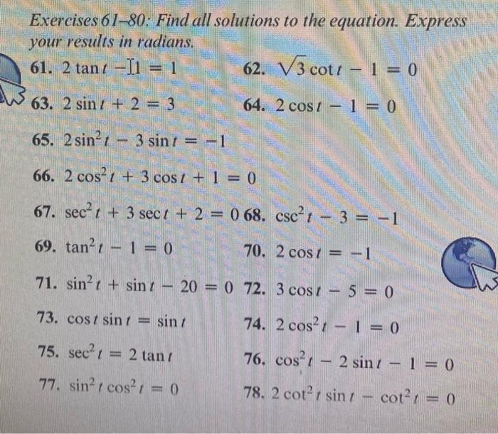 Solved Exercises 61-80: Find all solutions to the equation. | Chegg.com