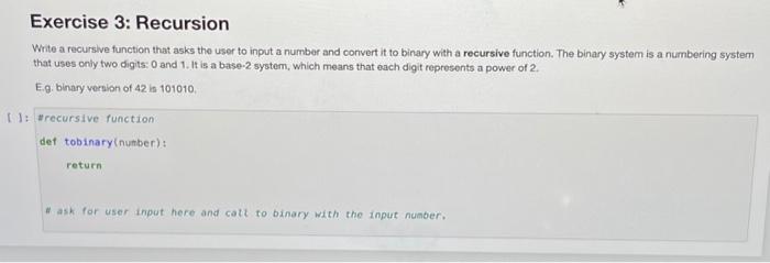 Solved Exercise 3: Recursion Write a recursive function that | Chegg.com