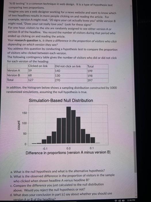 Solved "AVB testing" is a common technique in web design. it | Chegg.com