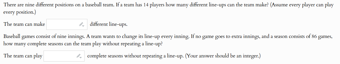 Solved There are nine different positions on a baseball | Chegg.com