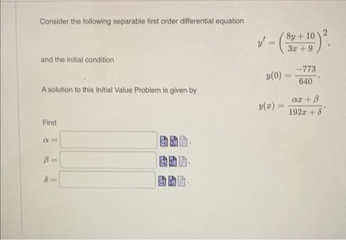Solved Consider The Following Separable First Order