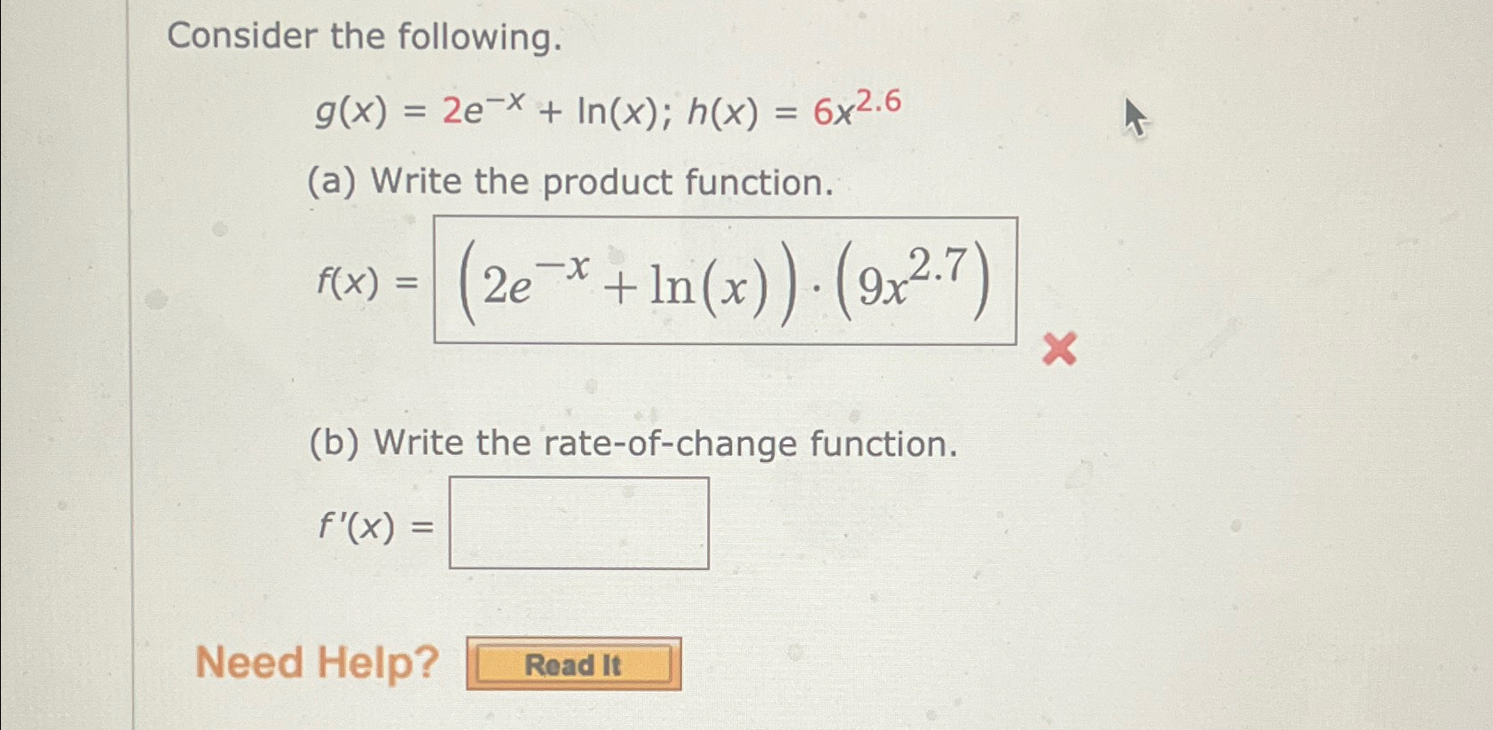 Solved Consider the following.g(x)=2e-x+ln(x);h(x)=6x2.6(a) | Chegg.com