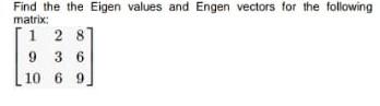 Solved Find the the Eigen values and Engen vectors for the | Chegg.com